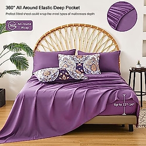 DJY Purple Comforter Set Queen, 7 Piece Bed in a Bag Boho Paisley Floral Comforter Set with Sheets Soft Microfiber Complete Bedding Set for All Season