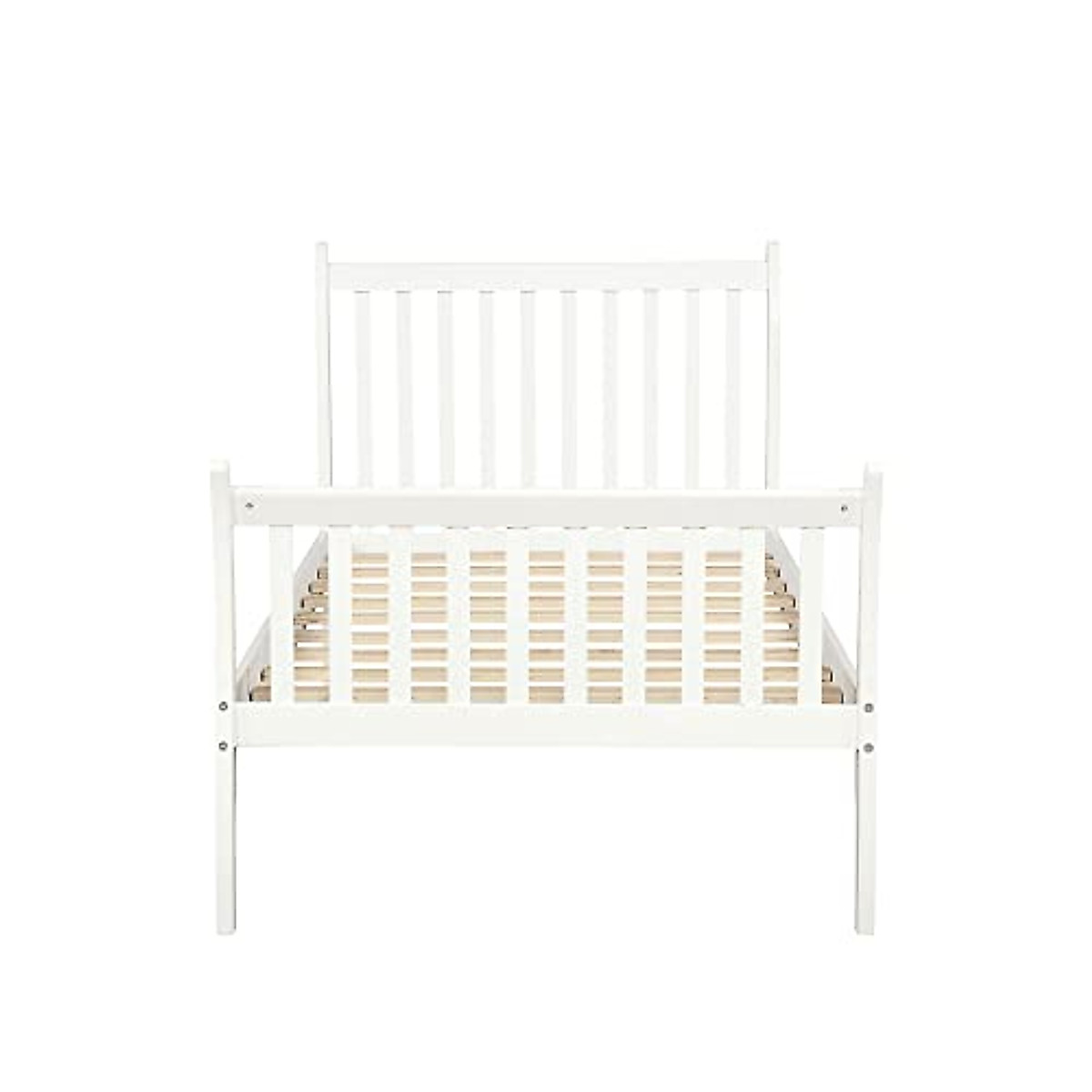 Homtique Solid Wood Twin Size Platform Bed Frame with Wooden Headborad Sturdy Slats Support Single Bed Frame for Kids and Adults,No Box Spring Needed,Easy to Assembly (White, Twin)