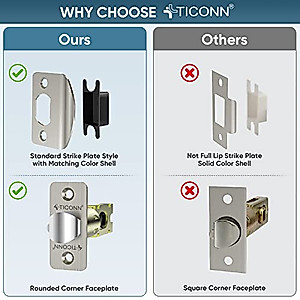 TICONN 2Pk Door Handle Heavy Duty, Reversible Square Door Lever for Bedroom, Bathroom and Rooms (Satin Nickel, Keyed Entry - Keyed Alike, 2 Pack)