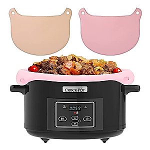 2 Pack Foldable Silicone Slow Cooker Liners, Reusable Crock Pots Silicone Liner Fit 6-8 Quarts Crockpot Leakproof Easy Clean Bags Divider for Oval or Round Pot (Pink+Yellow)