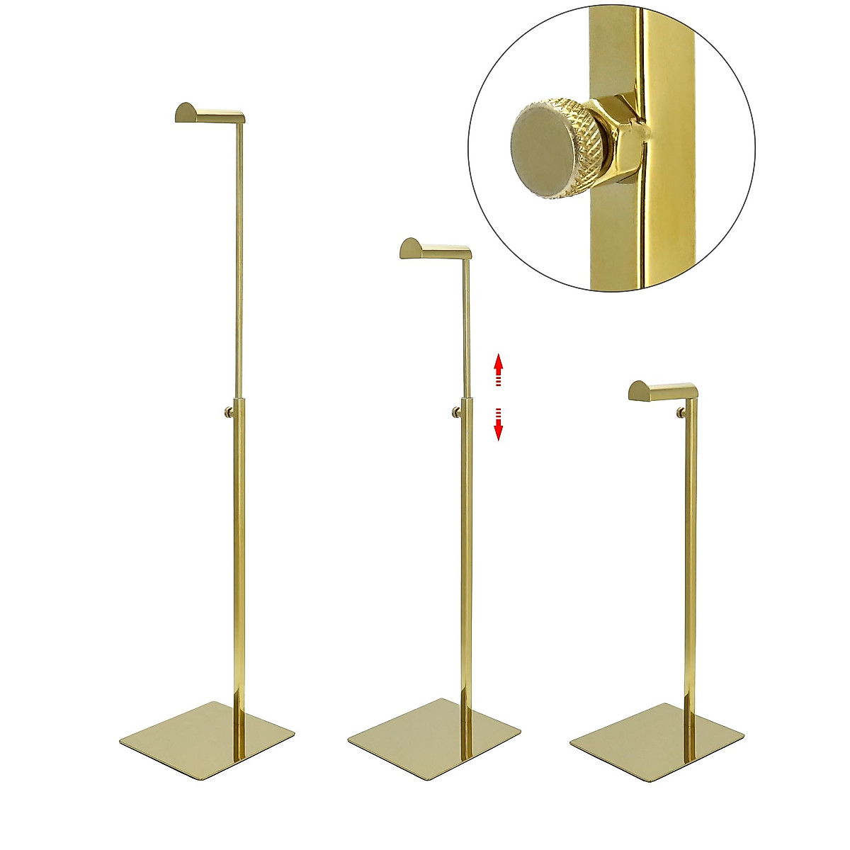 QWORK Purse Display Stands, 2 Pack Polished Gold Handbag Display Holder Jewelry Rack, (15.75" to 27.56") Adjustable Height Retail Countertop Single Hook Display Stand, for Bags,Purses,Wig, Jewelry