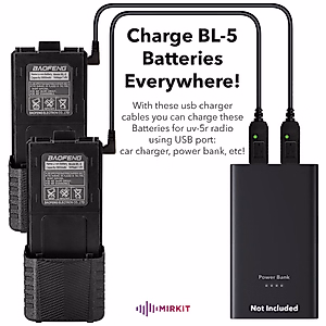 MIRKIT 2pc UV5R Battery BL-5 3800mAh & 2pc 2.5 mm USB Charger Cables with Lanyards Mirkit for Two Way Radio Compatible with Baofeng UV-5R BF-F8HP UV-5RX3 UV-5RTP UV-5X3