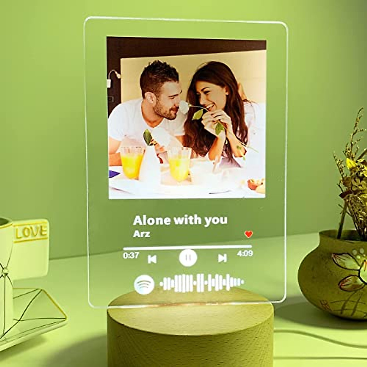 Custom Spotify Glass Art Album Cover Song Plaque Personalized Led Night Light, Scannable Spotify Code Song Plaque, Personalized Photo Gifts for Couple Lovers