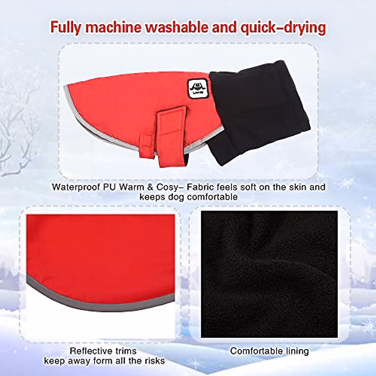 Chihuahua Winter Coat Waterproof Small Dog Puppy Winter Coats Fleece Jackets,Reflective Dog Clothes Warm Dog Cold Weather Coat for Chihuahua Small Medium Large Puppy Dogs Pink Red