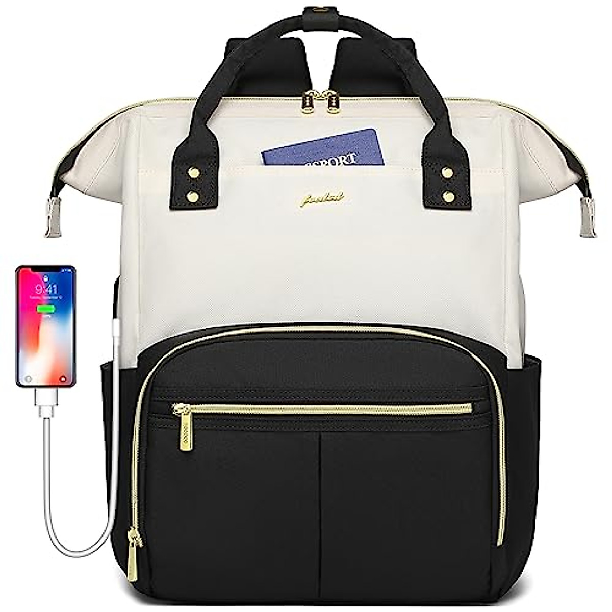 Focdod Laptop Backpack Women Work Bag - 15.6 inch with Laptop Compartment Waterproof Professional Travel Backpack Purse with USB Charger for College Teacher Nurse Business Women