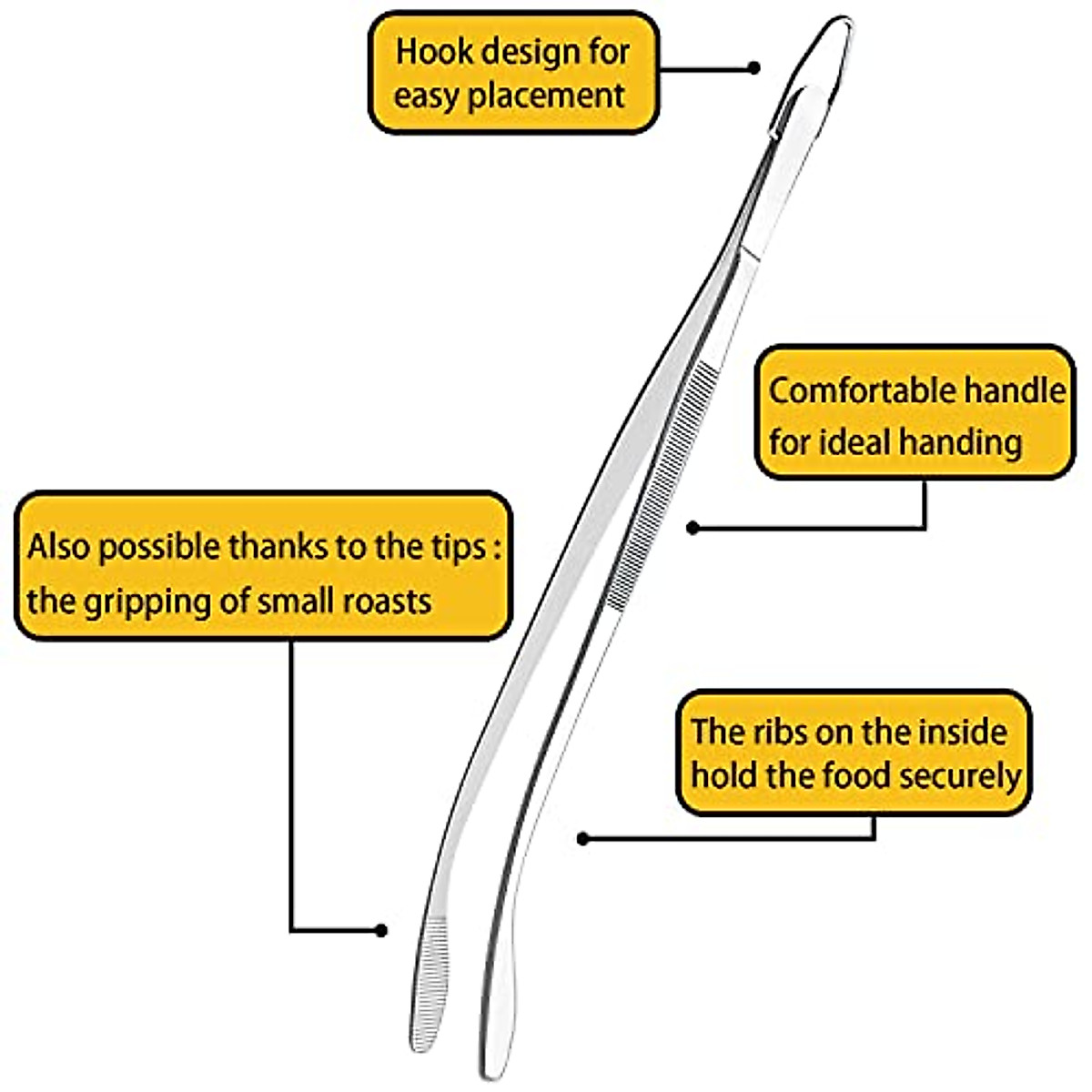 JETKONG 12-Inch Kitchen Tweezer Tongs Stainless Steel Cooking Tweezers Curved Tips Tweezers for Cooking, Grilling and Repairing