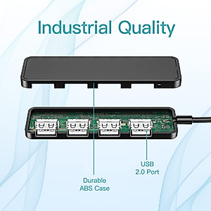 USB Hub, USB Splitter,USB 4-Port Adapter,USB Extender for Laptop, PC, MacBook, Mac Pro, Mac Mini, iMac, Surface Pro and More (Black-USB 2.0/0.3m)