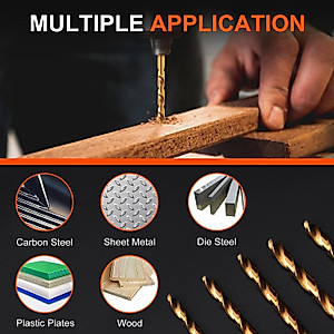 99Pcs Titanium Drill Bit Set with Plastic Indexed Storage Case,135 Degree Tip High Speed Steel Twist Drill Kit,Sizes from 1/16" to 3/8" for Drilling Aluminum,Copper,Plastic,Wood,and Soft Metal