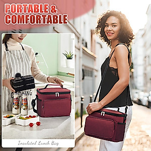 BECOJADDE Lunch Bag for Men and Women, Insulated Lunch Box Soft Cooler with Shoulder Strap for Work Travel Picnic (10L, Red)