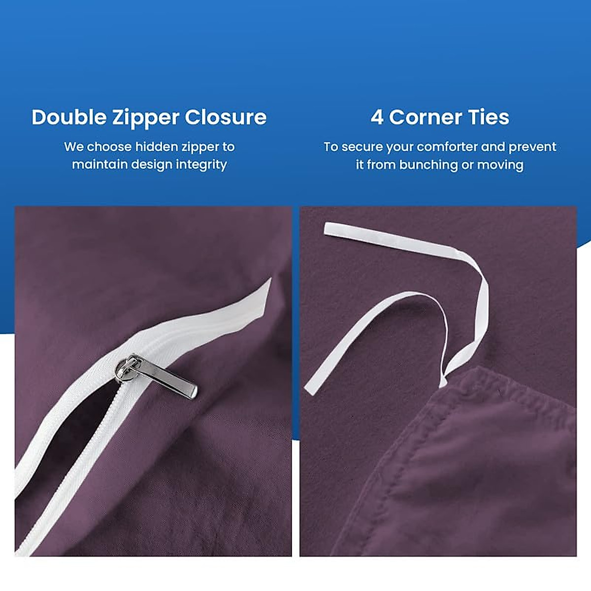 Banke Bihari Collection 1000 TC Pure Egyptian Cotton Plum Duvet Cover Oversized King 116x98 Inch + 2 Pillowcases Zipper Clouser & Corner Ties Quilt case Hotel Quality Soft Feel Comfortable (Pinch)