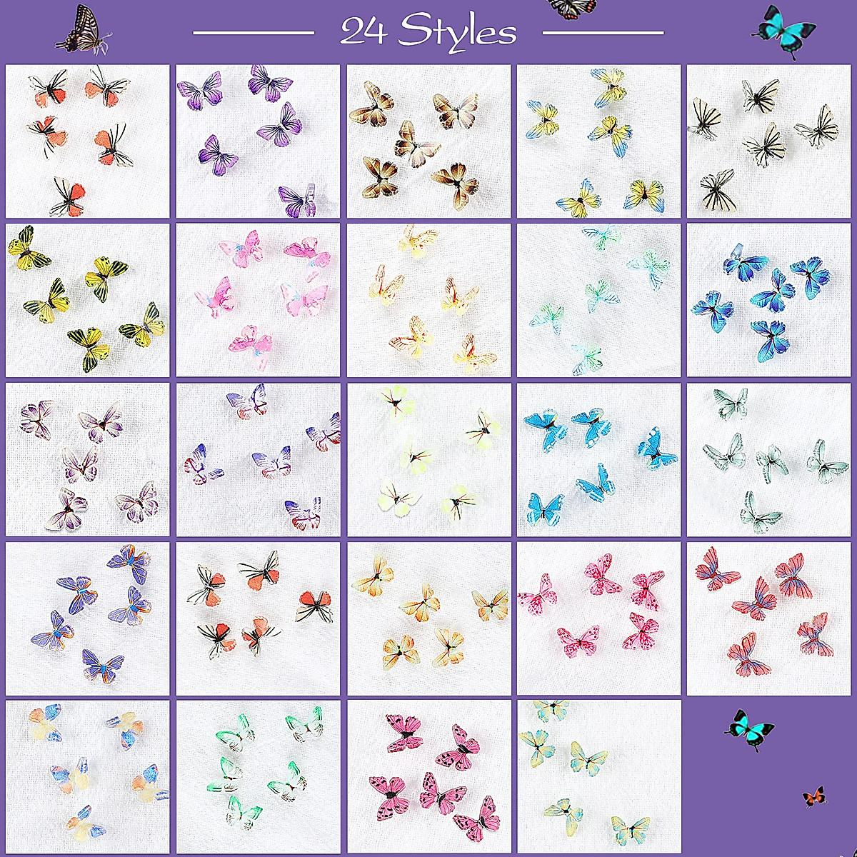 JANYUN 3D Acrylic Butterfly Nail Charms, 120 Pcs Summer Butterfly Nail Glitter Sets Spring Butterflies Nail Charms for Nail Art Decoration DIY Resin Manicure Crafts Design