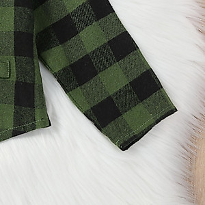 Baby Girl Plaid Skirt Sets Long Sleeve Crew Neck Buttons Jacket Coat A Line Short Shirt Spring Fall Winter Fashion (Green, 3 Years)