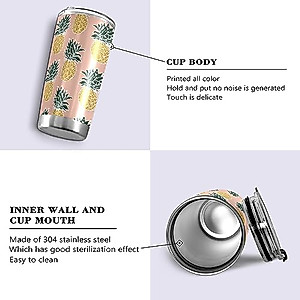 Jihqo Summer Pineapple Pattern Tumbler with Lid and Straw, Insulated Stainless Steel Tumbler Cup, Double Walled Travel Coffee Mug Thermal Vacuum Cups for Hot & Cold Drinks 12oz
