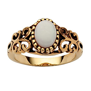 PalmBeach Yellow Gold-plated Antiqued Oval Shaped Genuine Opal Scroll Ring Sizes 6-10 Size 8
