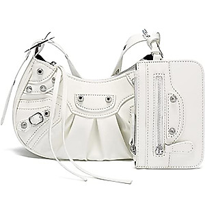 CATMICOO Shoulder Bag for Women Punk Style Rivet Satchel Handbags Y2K Purse with Removable Zipped Pouch