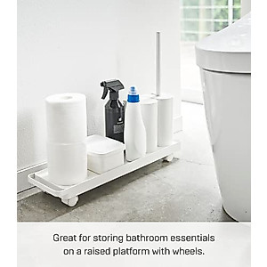 YAMAZAKI Home Rolling Cart Flat Dolly Wheels | Steel | Toilet Paper Stocker, One Size, White