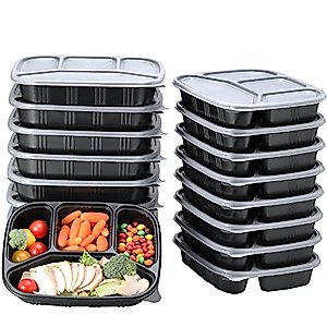 OTOR Meal Prep Containers 34oz Bento Boxes 4 Compartments with Clear Airtight Lids Food Storage lunch box Stackable Travel Containers 15 Sets BPA Free Dishwasher,Microwave,Freezer Safe