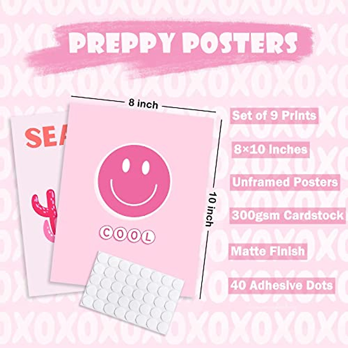 GENSTEUO 9Pcs Cute Preppy Room Decor Aesthetic, Preppy Wall Art, Preppy Posters Paintings, Cute Pictures Prints for Bedroom Dorm Decorations, Preppy Pink Poster Wall Collage (8x10 UNFRAMED)