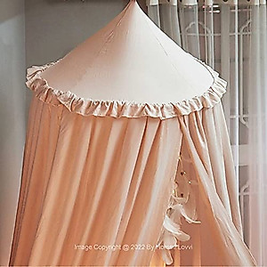 Hommi Lovvi Bed Canopy for Girls, Dreamy Frills Ceiling Hanging Princess Canopy Bedroom Decoration Soft Canopy Net Reading Nook, Extra Large Full Queen Size Bed Canopies - Light Pink