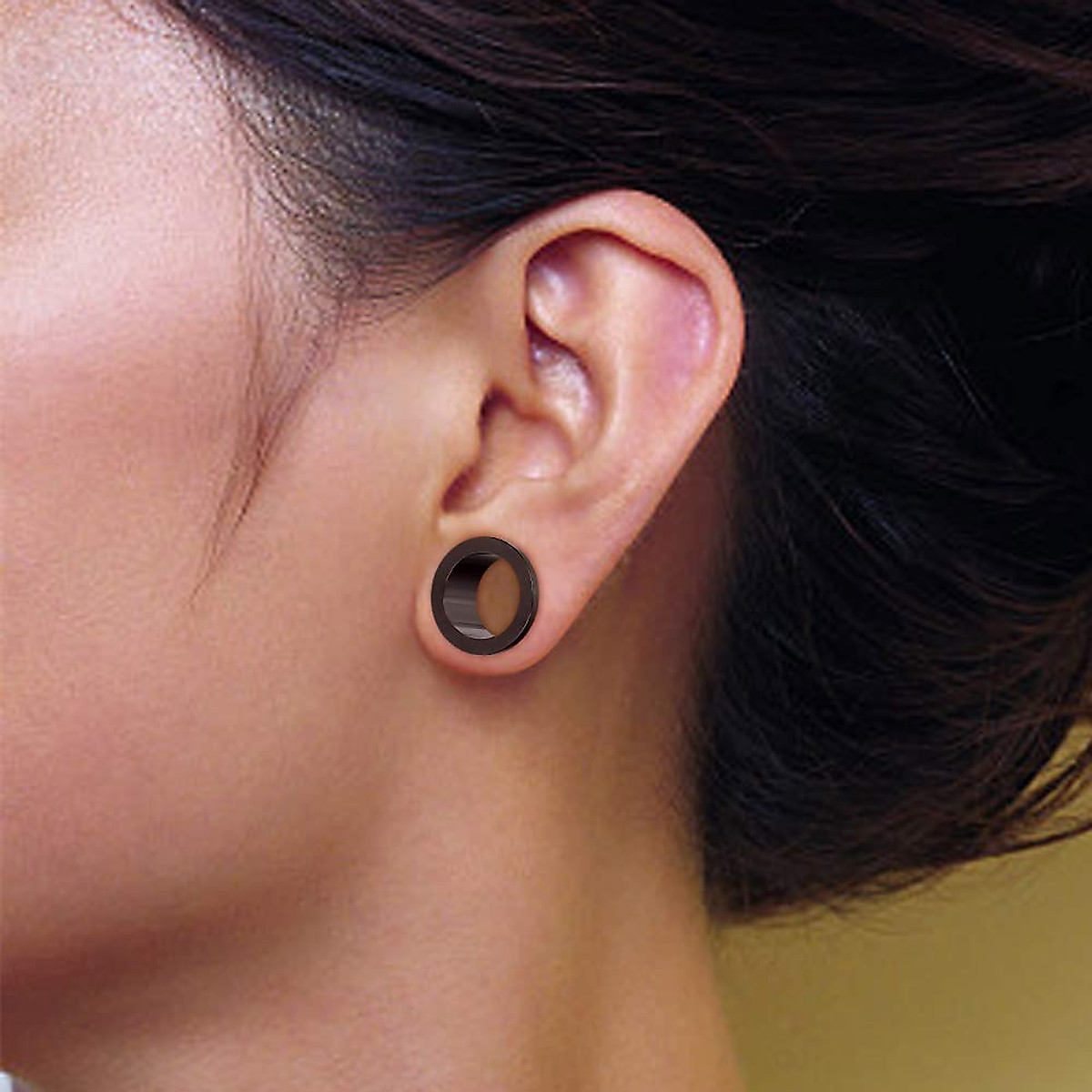 Oyaface 6 Pcs Stainless Steel Ear Tunnels Gauges Double Flare Screwed Earrings Expander Stretchers Piercing Body Jewelry, Black/Silver/Gold, 12mm