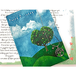 Smiling Wisdom - Happy Birthday Greeting Card and Tree Heart Necklace Keepsake Gift Set - Daughter Granddaughter From Parent - Stainless Steel - Love Grows