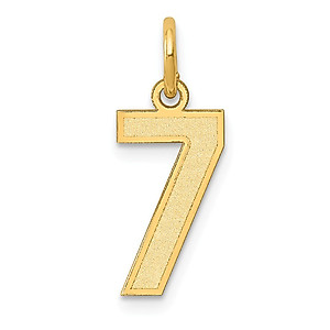 Solid 14k Yellow Gold Small Number 7 Charm Brushed Matte Finish Pendant - 18mm x 7mm
