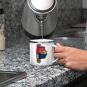 Unique Gift Idea Vintage Mailbox with Package Inside Enthusiasts 12oz Enamel Silver Mug