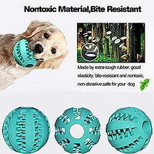 Idepet Dog Toy Ball, Nontoxic Bite Resistant Toy Ball for Pet Dogs Puppy Cat, Dog Pet Food Treat Feeder Chew Tooth Cleaning Ball Exercise Game IQ Training Ball(2 Pack-Blue&Green)