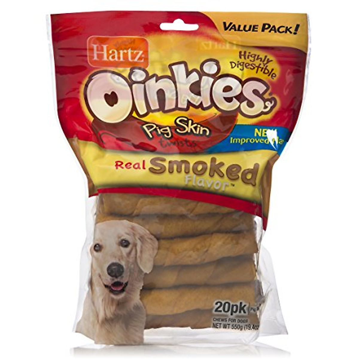 Hartz Oinkies Natural Smoked Pig Skin Twist Dog Treat Chews - 20 Pack