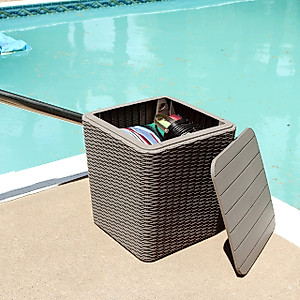 Sunnydaze 11.5-Gallon Deck Storage Box with Flat Top and Faux Rattan Design