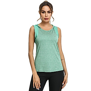 Sykooria Women's Workout Tops Mesh Hoodie Gym Tops Sleeveless Running Muscle Tank Tops (Green,S)