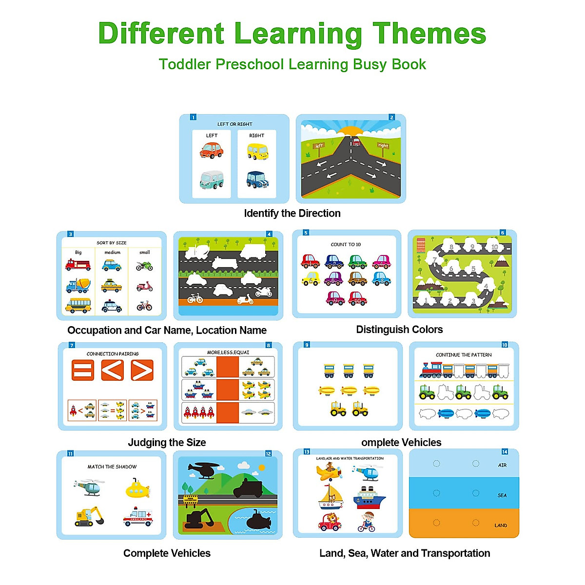 Preschool Montessori Toys for Toddlers, Vehicle Busy Book Learning Toys for Kids Toddlers Preschool Learning Activities, Autism Sensory Educational Toys for Boys & Girls Christmas Birthday Gifts