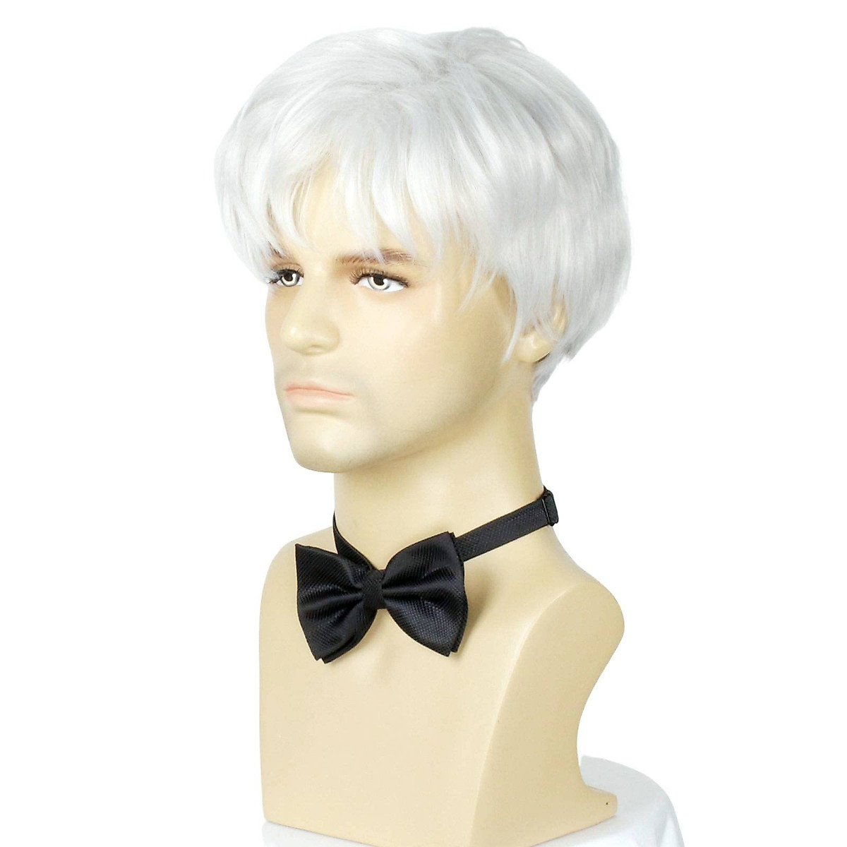 Mens White Wig,Short Silver White Wigs with Bangs for Halloween Cosplay Male Men Anime Man