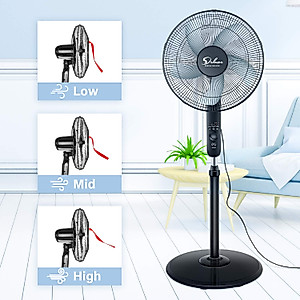 Simple Deluxe Oscillating 16″ Adjustable 3 Speed Pedestal Stand Fan with Remote Control for Indoor, Bedroom, Living Room, Home Office & College Dorm Use