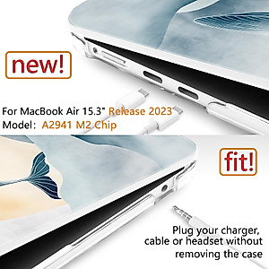 Yebiseven Case for MacBook Air 15 inch M3/M2 2024 2023 Released Model A3114/A2941, Plastic Hard Shell Laptop Case with Keyboard Cover & Trackpad Film & 2 OTG Adapters, Art Whale