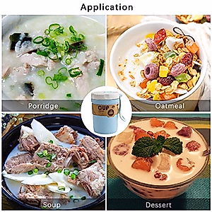 LZYMSZ 2PCS Wheat Straw Soup Cup, 300ml Portable Microwaveable Breakfast Cup, 2 Colors Porridge Lunch Box with Spoon for School Office Outdoor Travel Student (Blue and Pink)