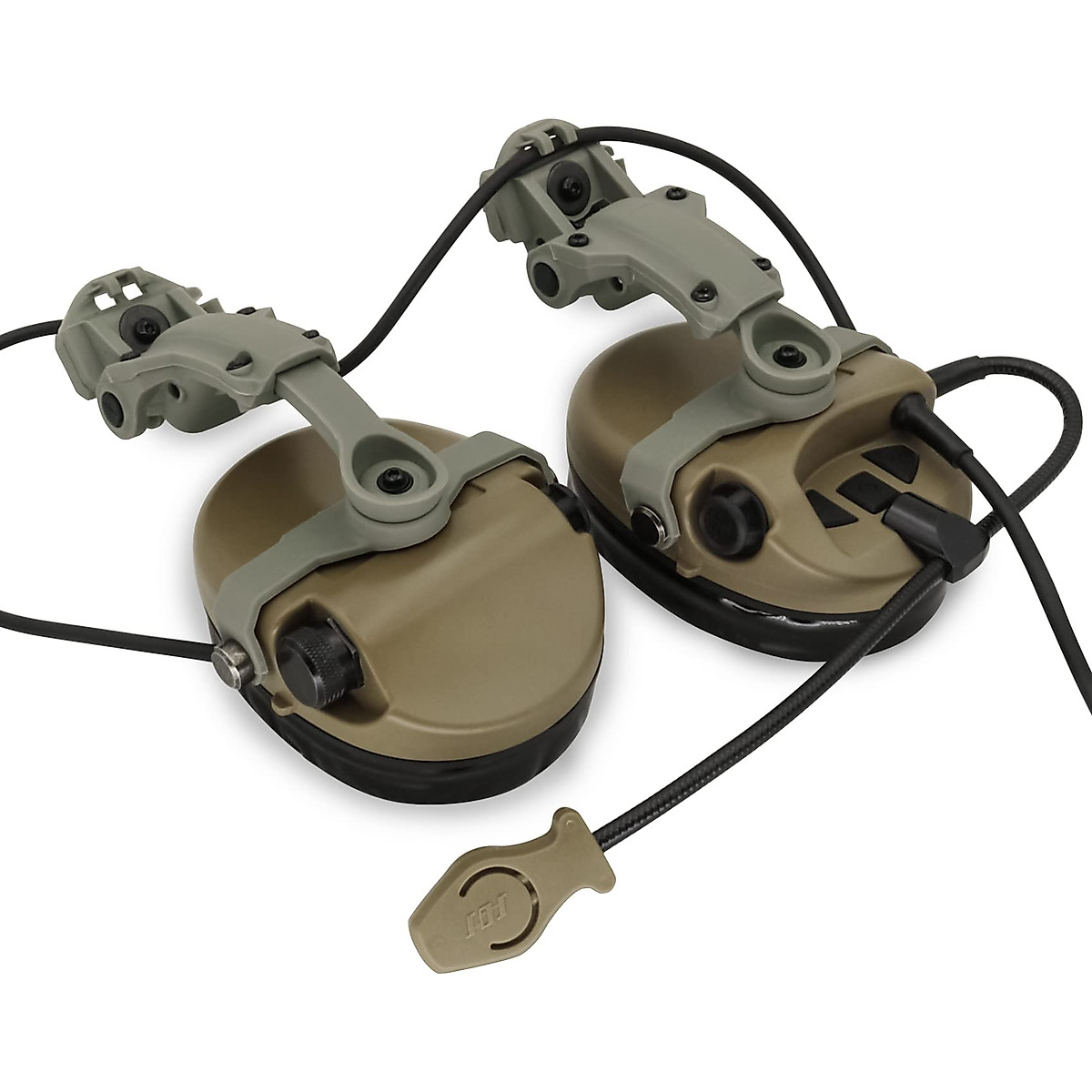 COMBATGEAR Tactical Headset with ARC Rail Adapter Ear Defender Airsoft Headphone Come with K 2 pin Push to Talk (Tan)