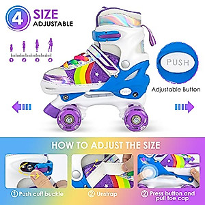 Hawkeye Roller Skates for Girls, 4 Sizes Adjustable Roller Skates for Kids Girls Boys Outdoor Indoor with Light up Wheels (Purple S)