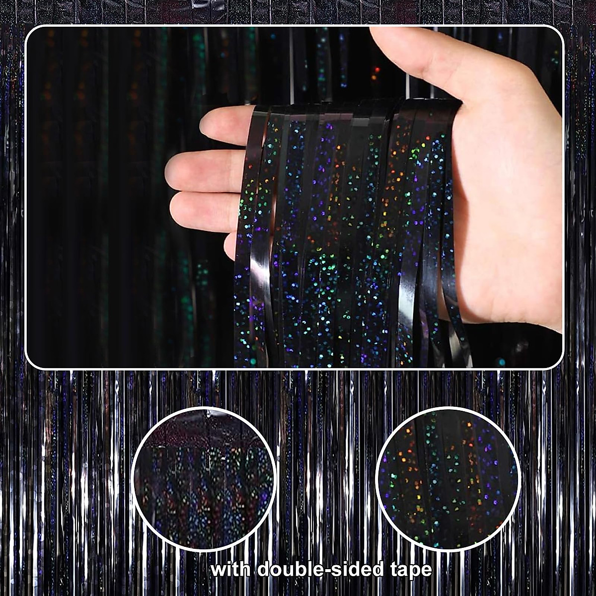 Sparkle and Bling Black Tinsel Curtain Party Streamers - Streamers Party Decorations for Birthday Graduation Wedding Party Streamers.