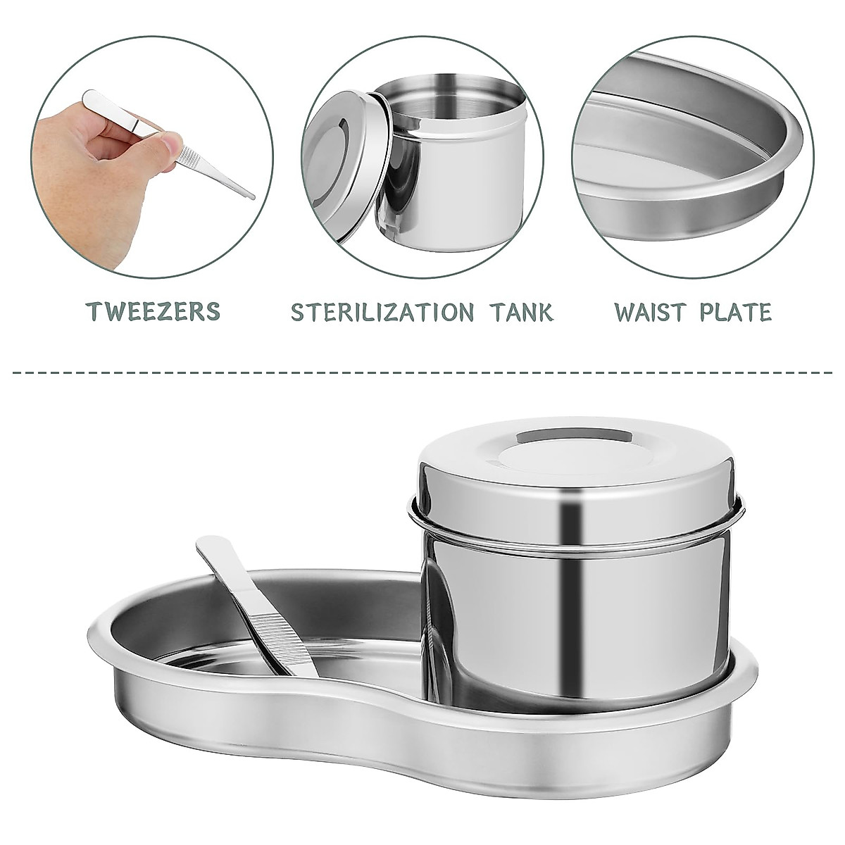 iplusmile Medical Tray Stainless Steel Instrument Tray Sterilizer Surgical Tray with Sterilizing Jar and Tweezer