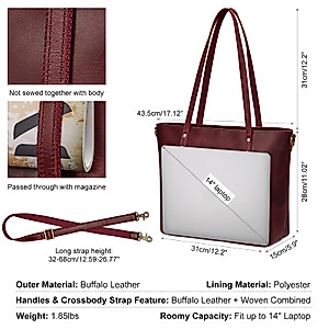 S-ZONE Genuine Leather Tote Bag for Women Vintage Shoulder Handbag Purse with Crossbody Strap Medium