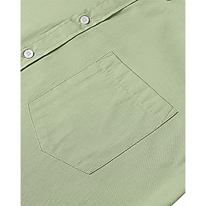 Alimens & Gentle Men's Short Sleeve Oxford Shirt Button Down Collar Regular Fit Short Sleeve Casual Shirts with Pocket Light Green