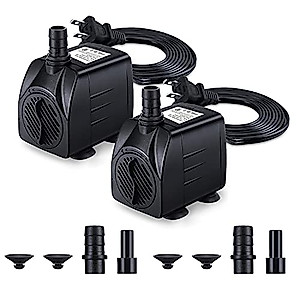 CWKJ Fountain Pump, 2 Packs 220GPH(15W 900L/H) Submersible Water Pump, Durable Outdoor Fountain Water Pump with 7.2ft（2.2m） Power Cord, 3 Nozzles for Aquarium, Pond, Fish Tank, Water Fountain Pump