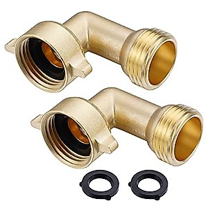 VOLTORB 90-Degree Hose Elbow 3/4" Garden Hose Connector Solid Brass Adapter for RV Water Intake, Outdoor Water Conntection, 2-Pack