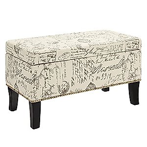 FIRST HILL FHW Dream Lift-Top Storage Ottoman Bench with Fabric Upholstery,Brown Script
