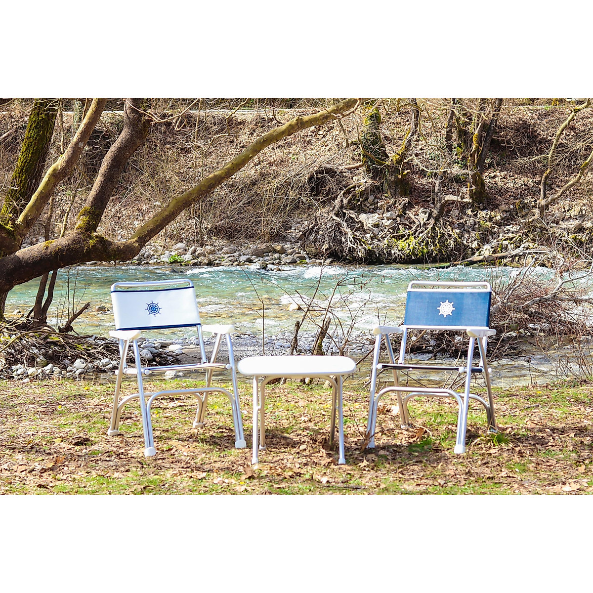 FORMA MARINE Boat Chairs White Vinyl MESH Deck Folding Marine Aluminum Furniture Set of 2 M100PW