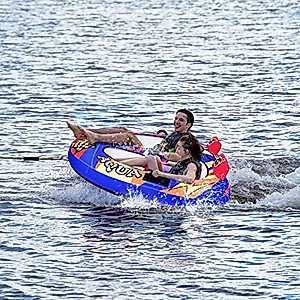 MewVeer Towable Tube for Boating, Safety Inflatable Boat Tubes and Towables, 1~2 Person Foam Seats, Water Sport Towables with Drainage, Quick Connector, Large Capacity (Blue)