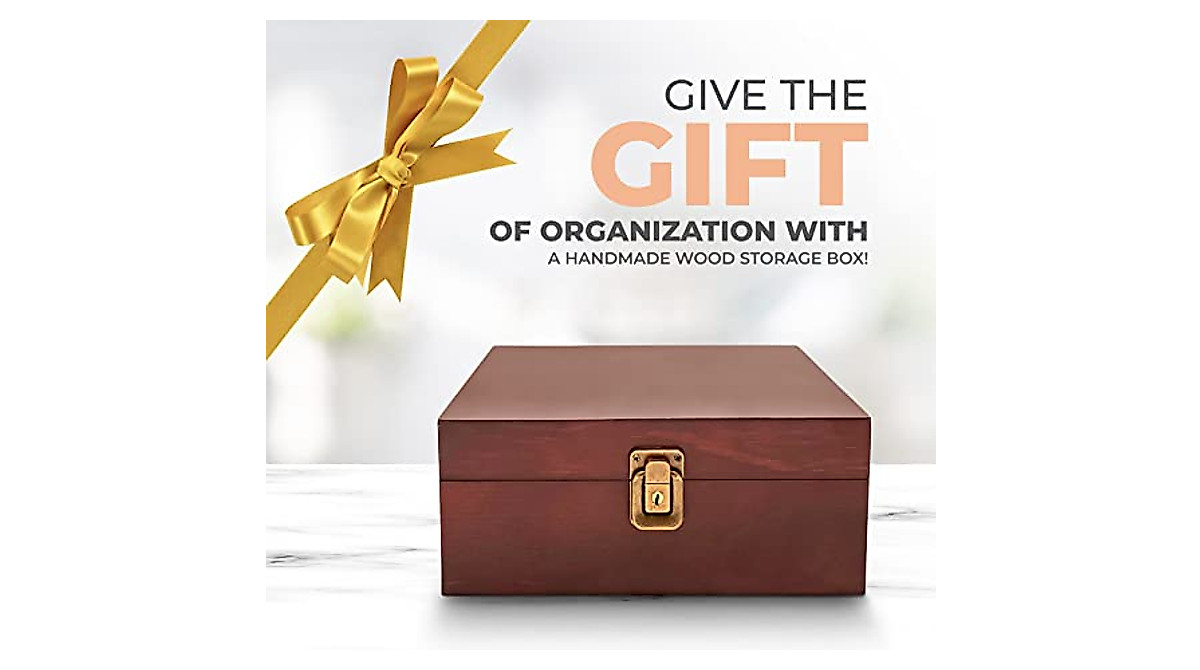 Dark Brown Wooden Storage Box with Lock & Compartments | Keepsake Organizer