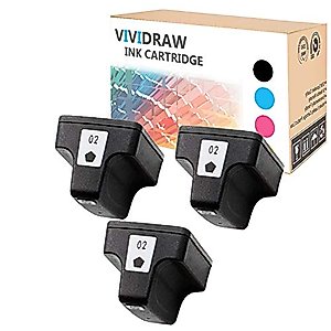 VIVIDRAW Compatible Ink Cartridge Replacement for HP 02 Work for HP PhotoSmart C6150 C6180 C7150 C7180 C7280 D7260 D7360 D7160 D7460 C8180 C6100 C5100 D7363 C5150 3110 3210 8250 8230 (3BLACK)
