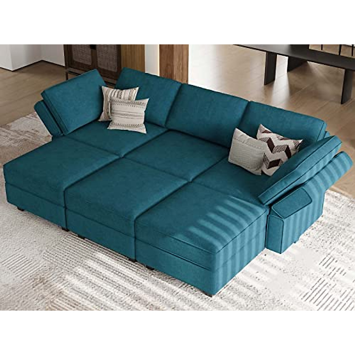 Belffin Modular Sofa Bed Modular Sectional Sleeper Sofa Convertible Sectional Couch Bed Set with Reversible Chaise Peacock Blue